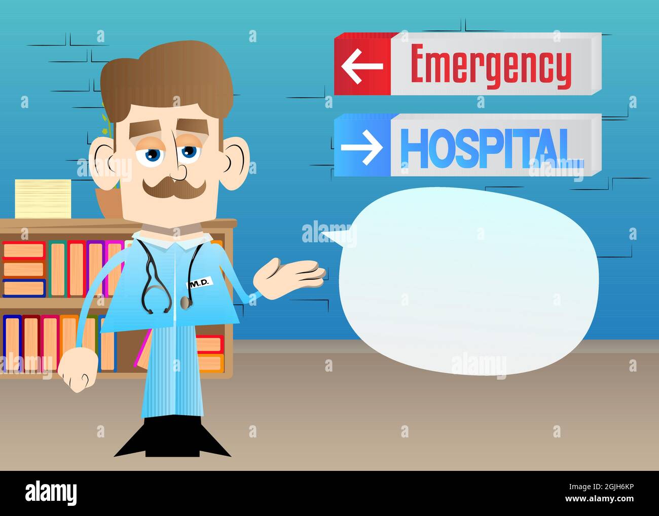 Funny cartoon doctor giving a hand. Vector illustration. Health care ...