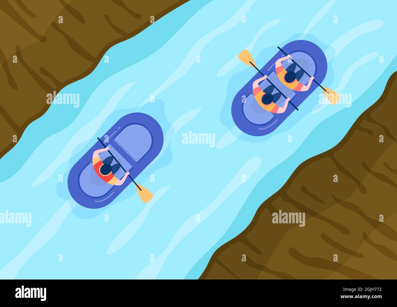 Rafting Background Flat Cartoon Vector Illustration With People do ...