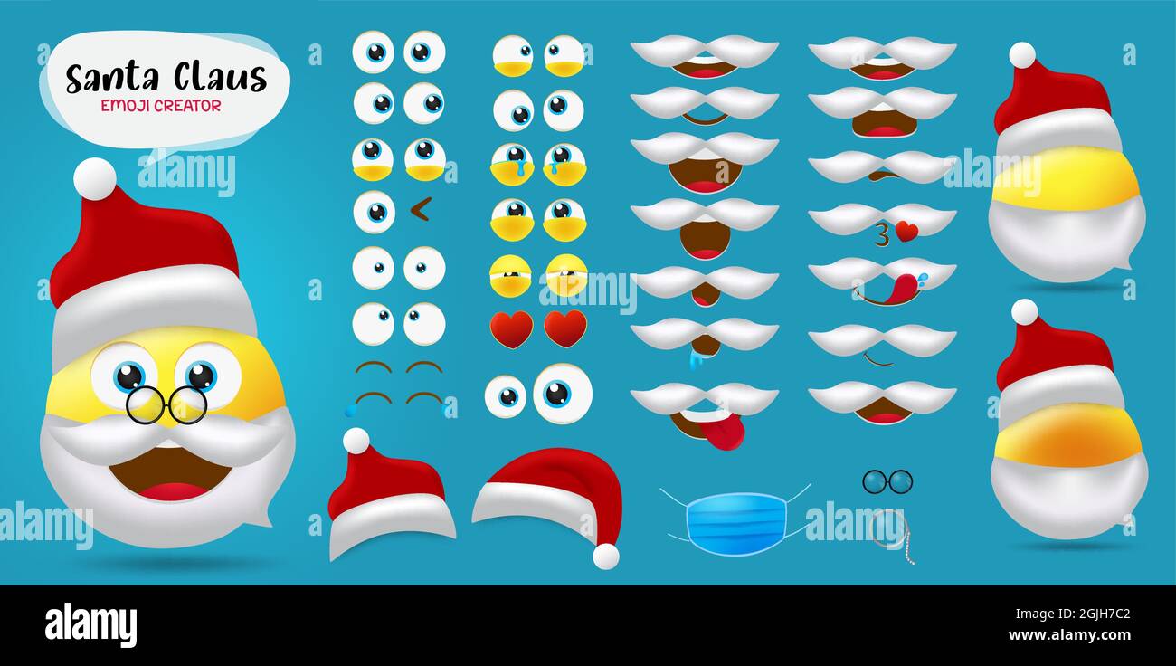 Santa claus emoji christmas vector creator set. Santa claus smileys ...