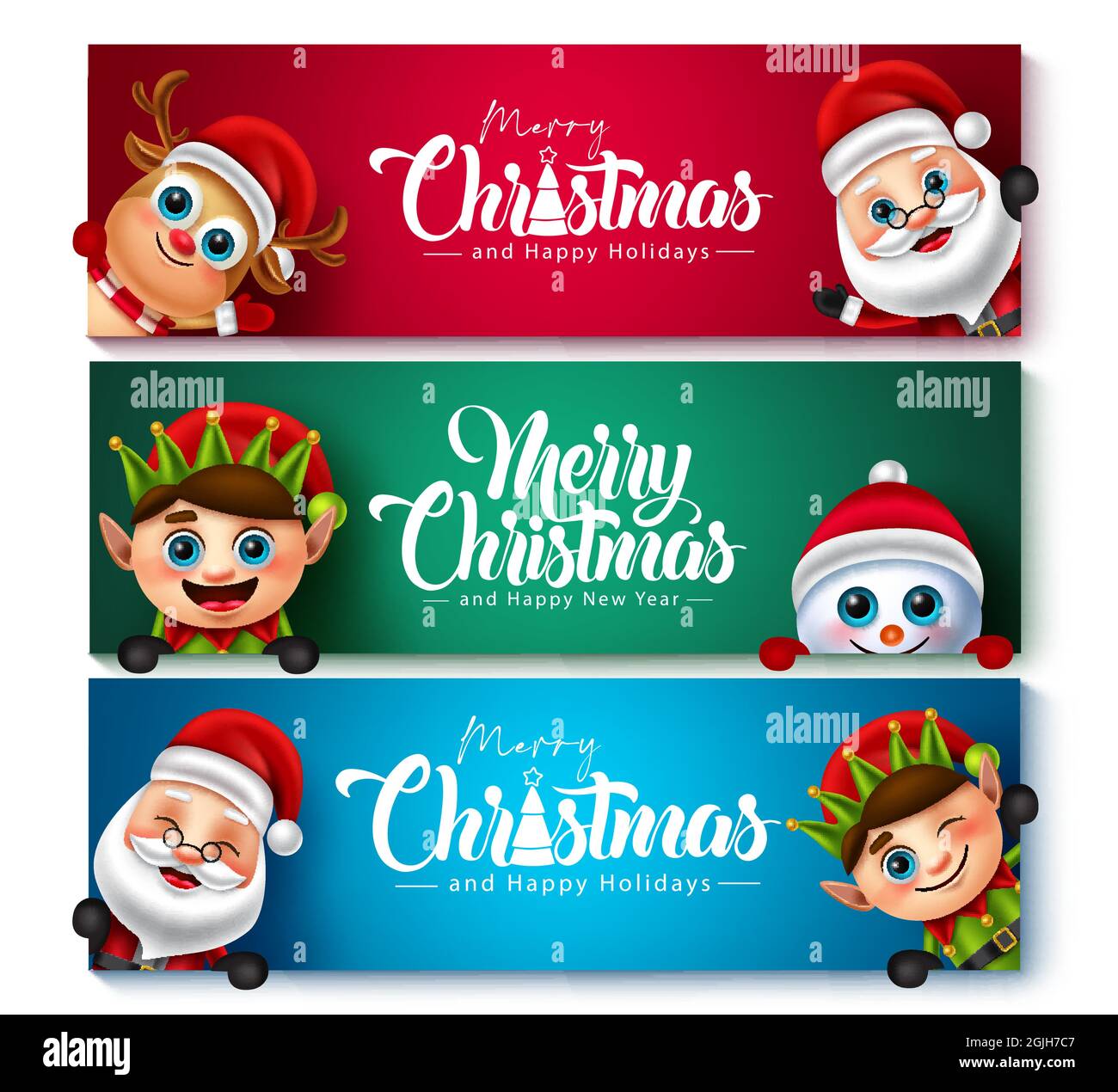 Christmas characters vector banner set. Merry christmas greeting text ...