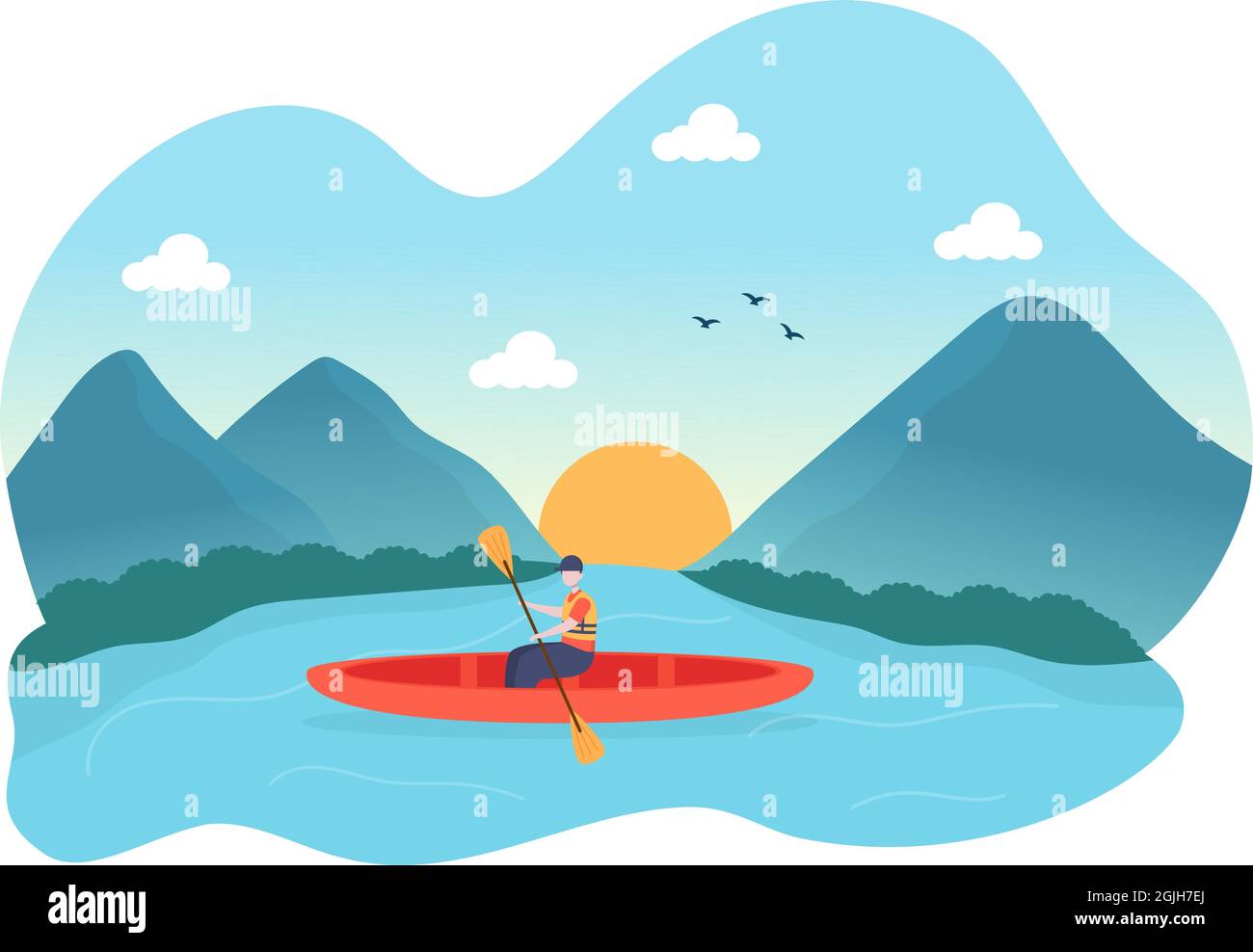 Rafting Background Flat Cartoon Vector Illustration With People do ...