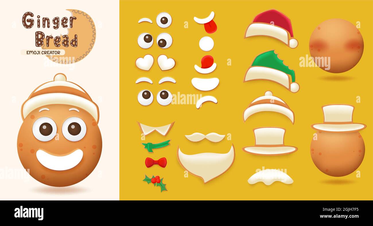 Ginger bread christmas emoji creator set. Ginger bread character face ...