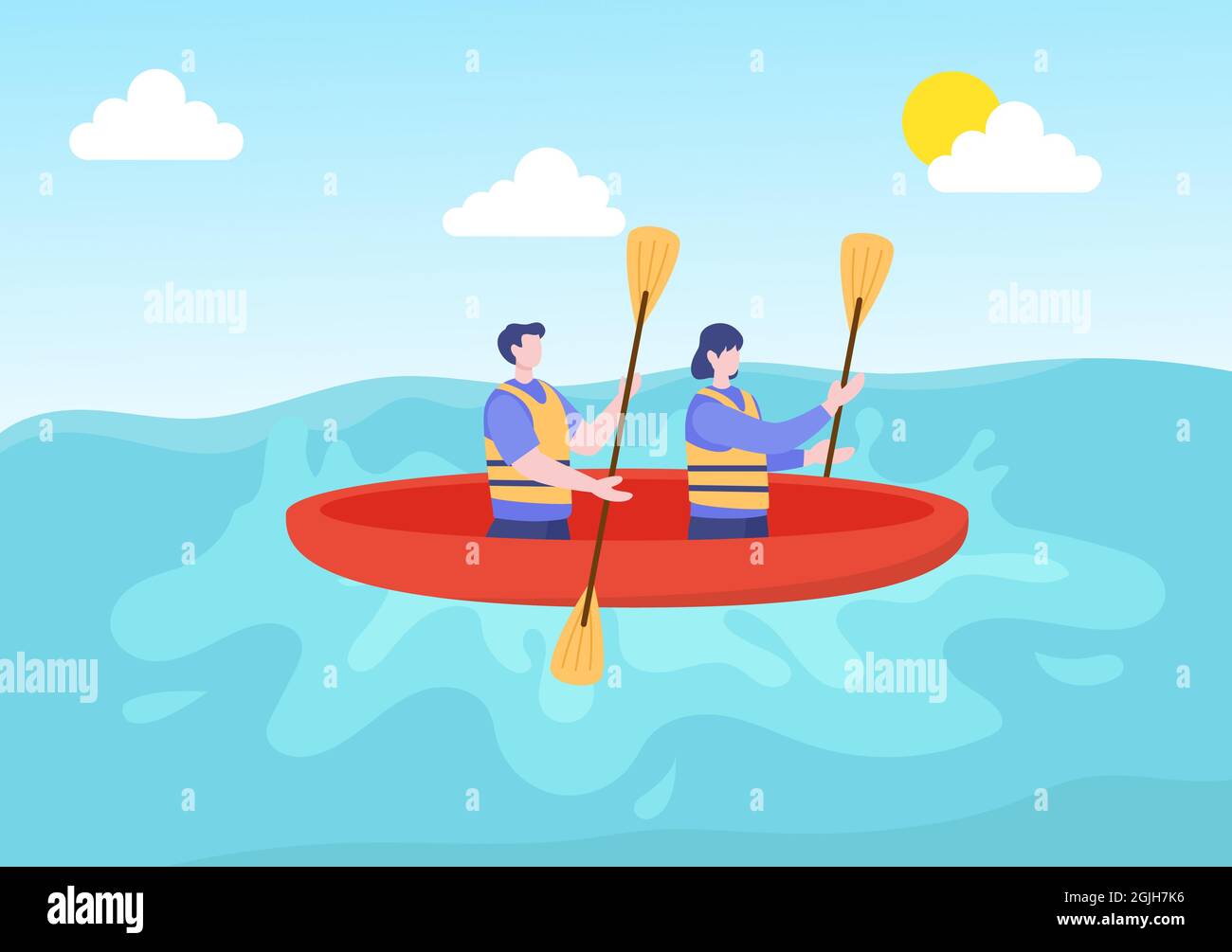 Rafting Background Flat Cartoon Vector Illustration With People do ...