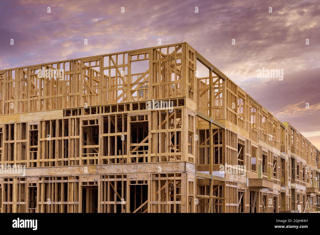 Wood building frame structure on a new development framing of new house ...