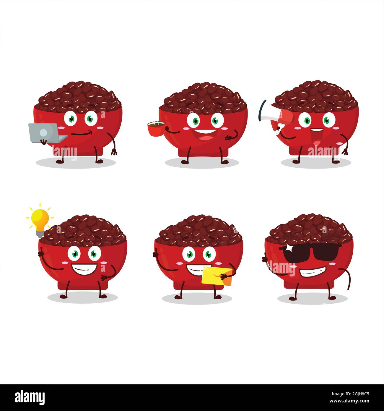 Adzuki beans cartoon character with various types of business emoticons ...