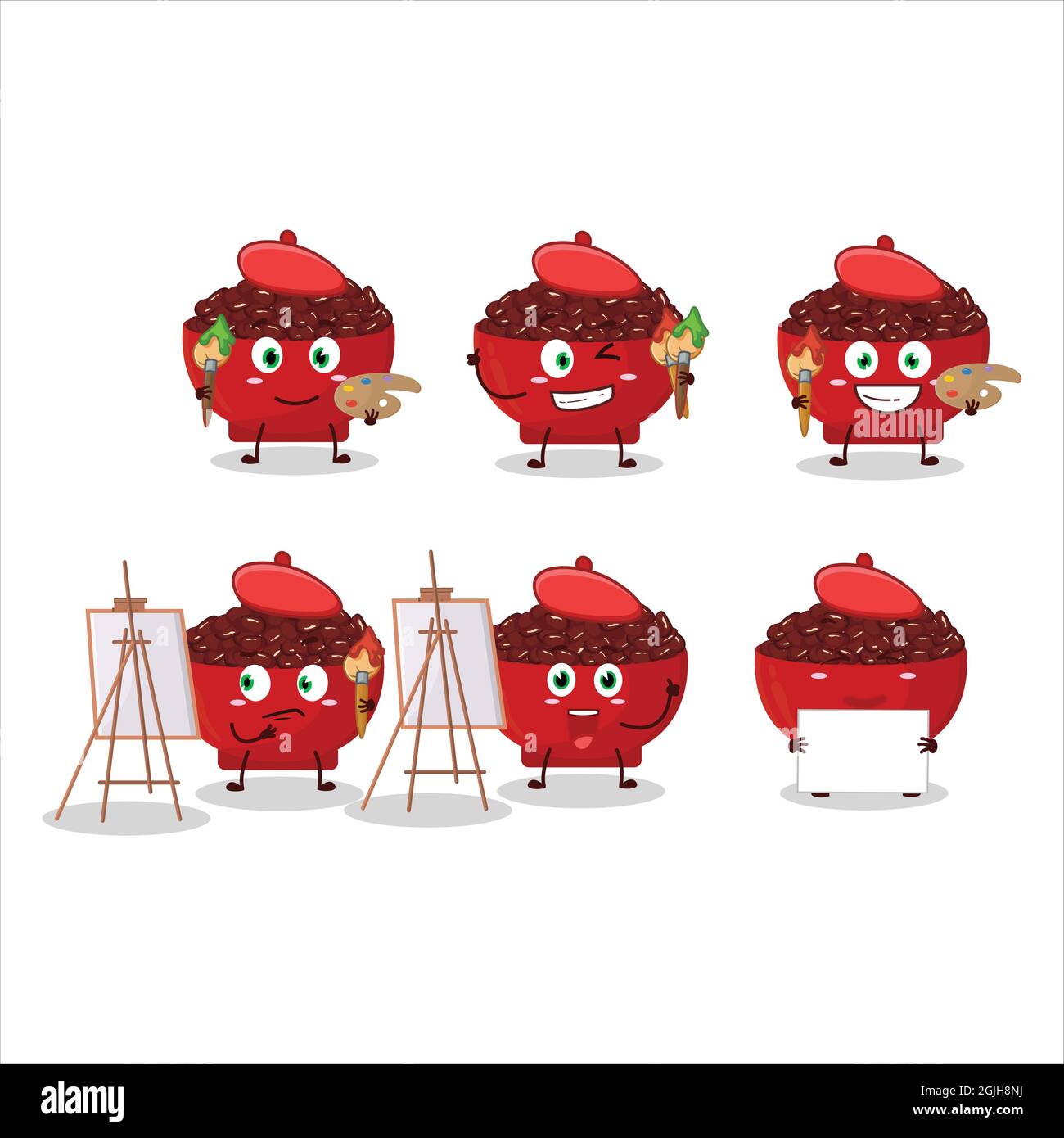 Artistic Artist of adzuki beans cartoon character painting with a brush ...