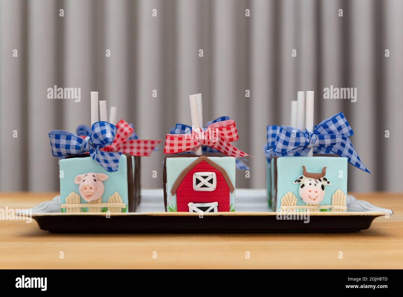 Square chocolate lollipop decorated in farm theme. Candies decorated ...