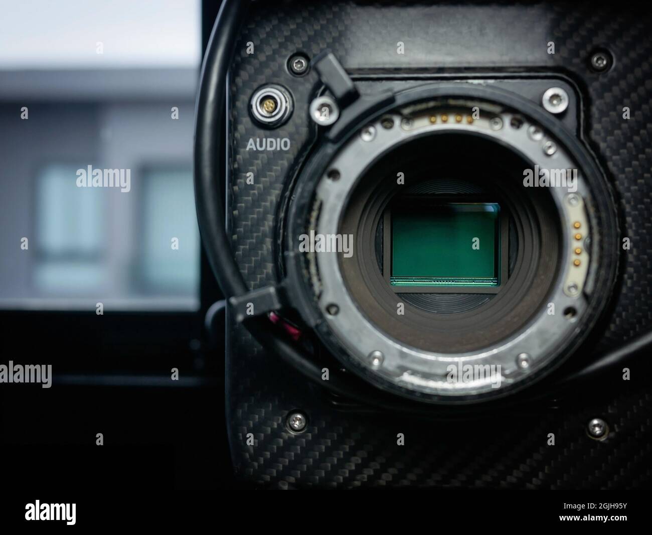 Close-up of the sensor glass of a full frame 4K film camera Stock Photo ...