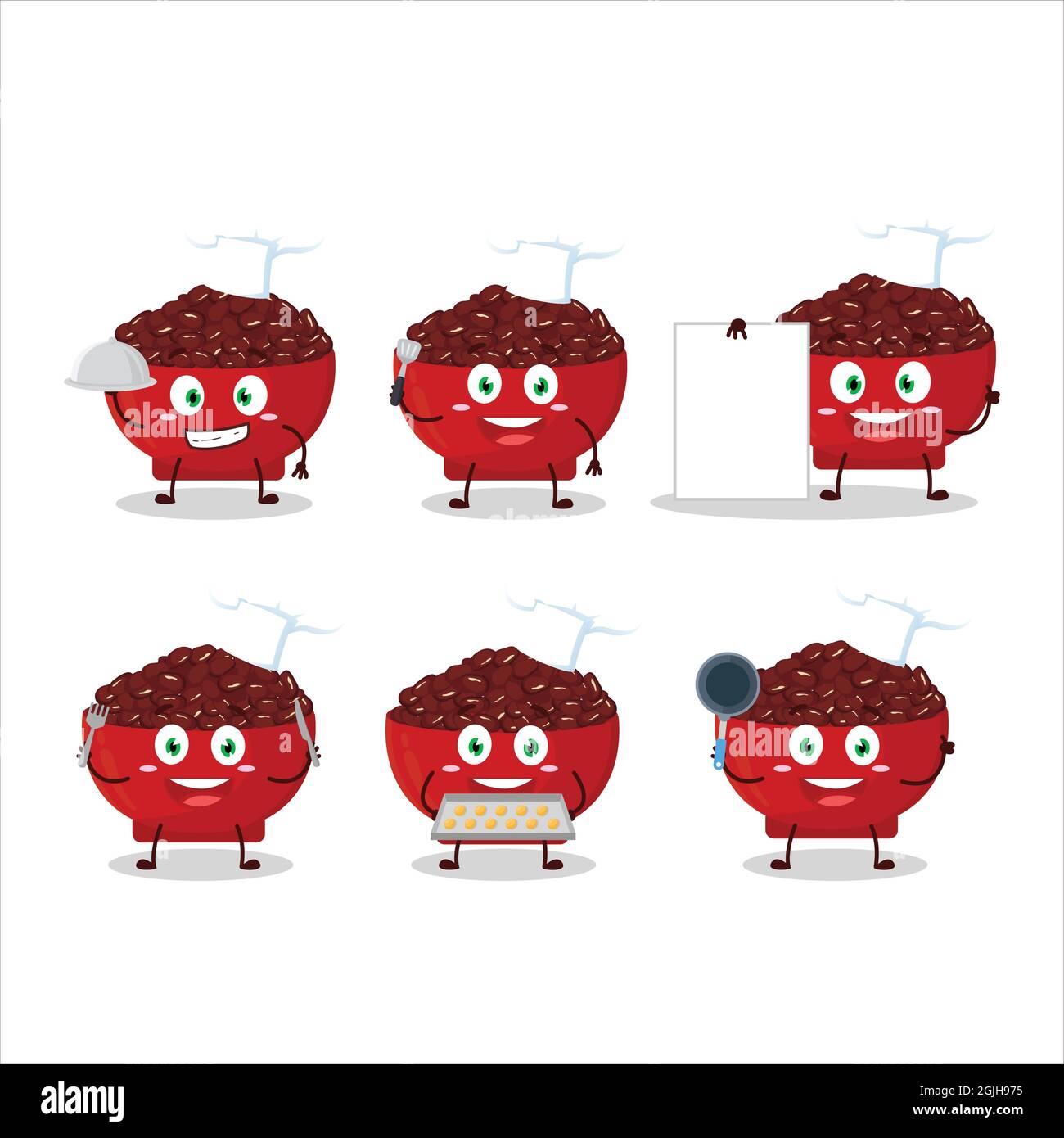 Cartoon character of adzuki beans with various chef emoticons. Vector ...