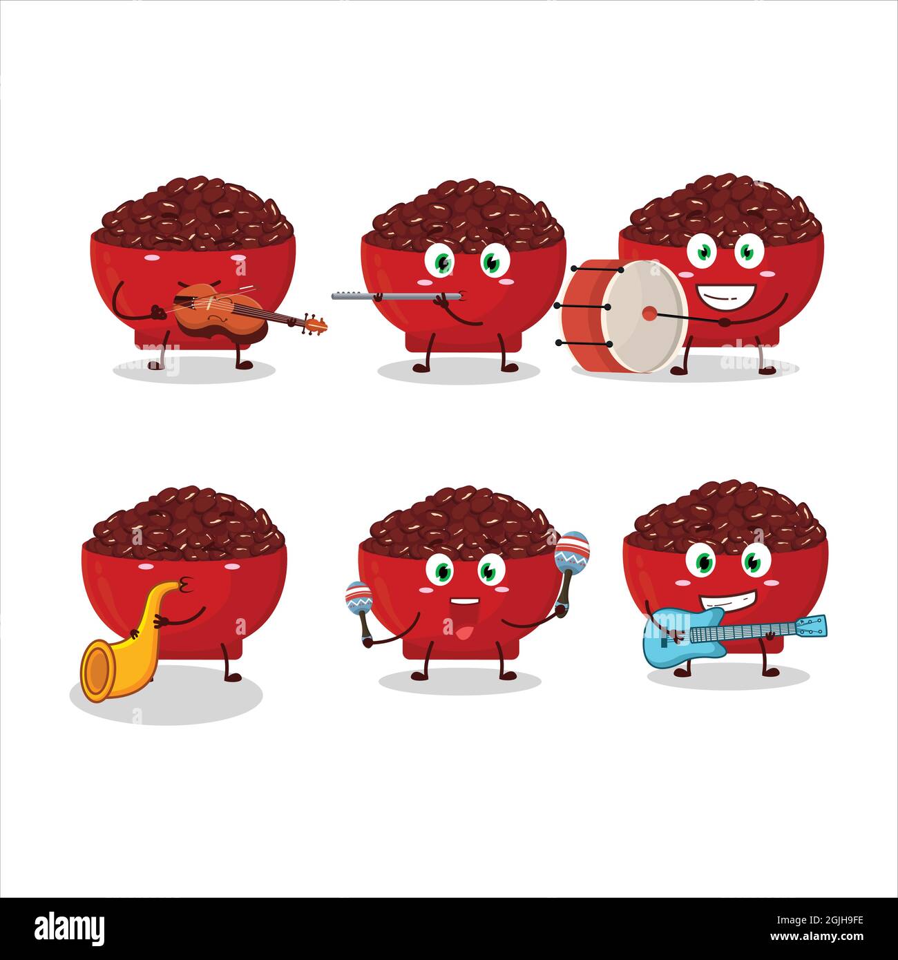 Cartoon character of adzuki beans playing some musical instruments ...
