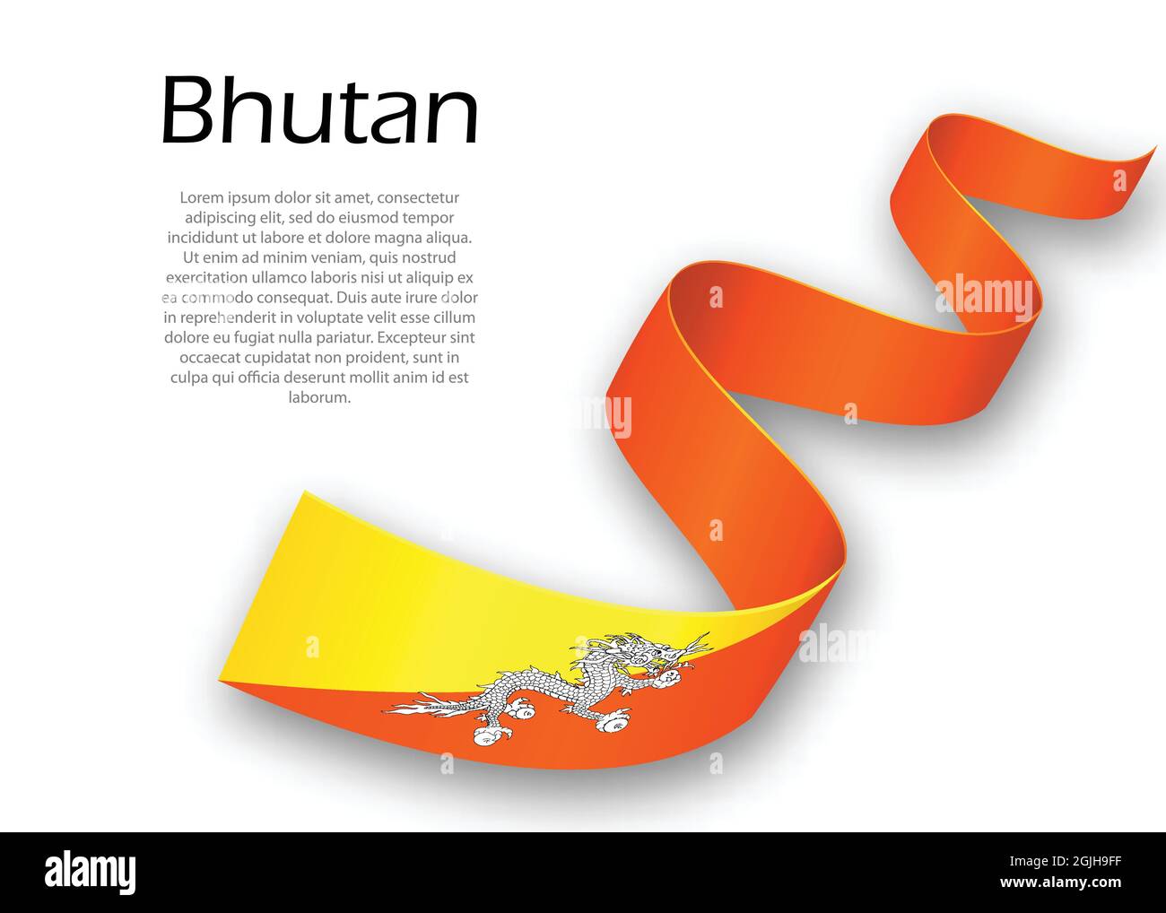 Waving ribbon or banner with flag of Bhutan. Template for independence ...