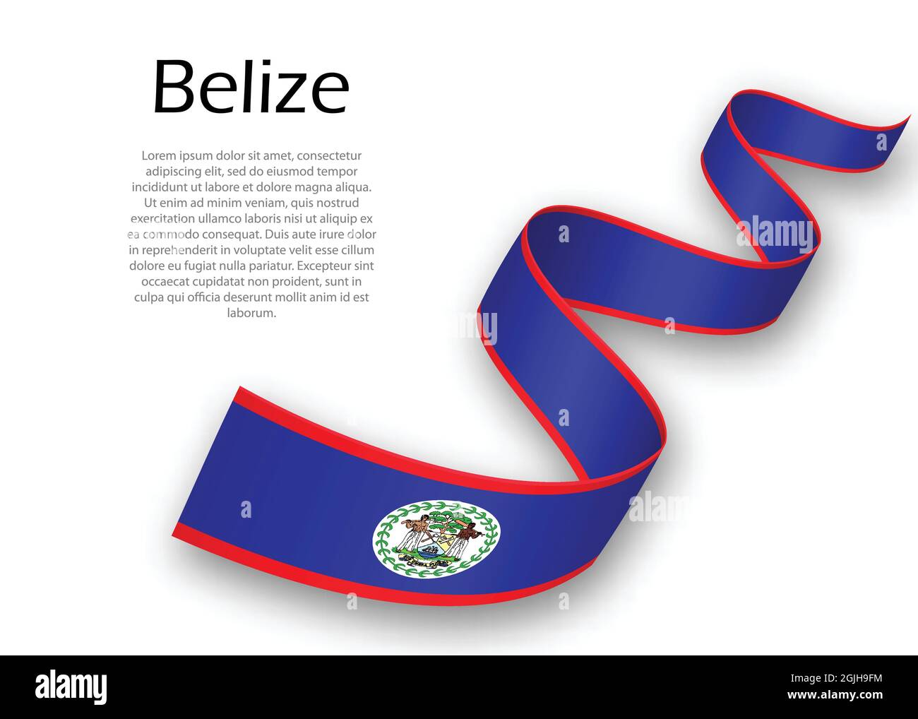 Waving ribbon or banner with flag of Belize. Template for independence ...