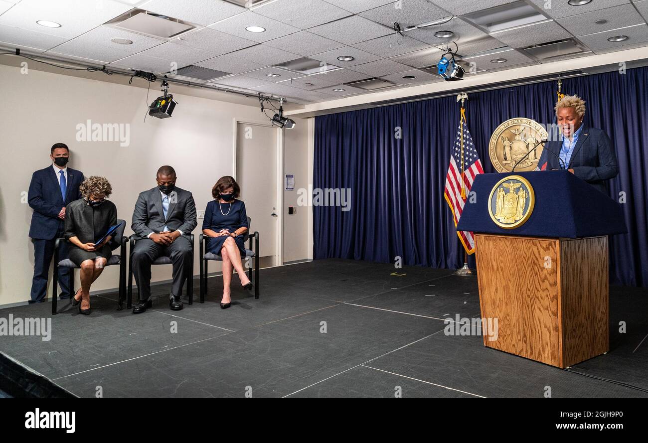 New York, USA. 09th Sep, 2021. Pastor Lakeesha Walrond speaks during ...