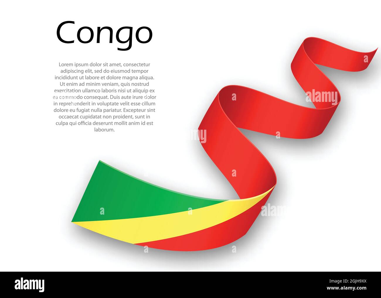 Waving ribbon or banner with flag of Congo. Template for independence ...