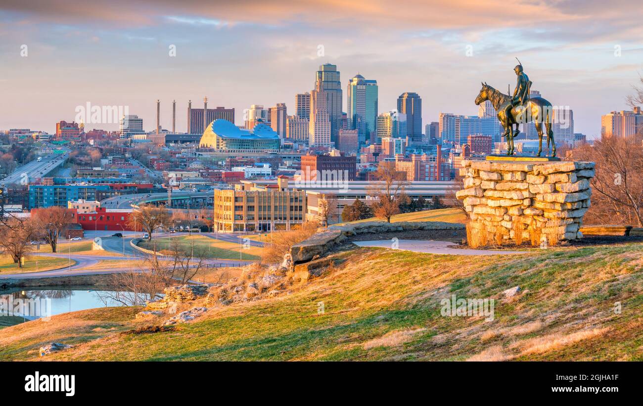 The Scout overlooking downtown Kansas City. The Scout is a famous ...