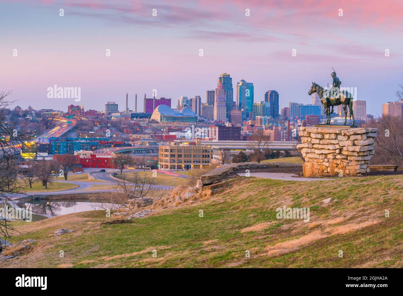 The Scout overlooking downtown Kansas City. The Scout is a famous ...