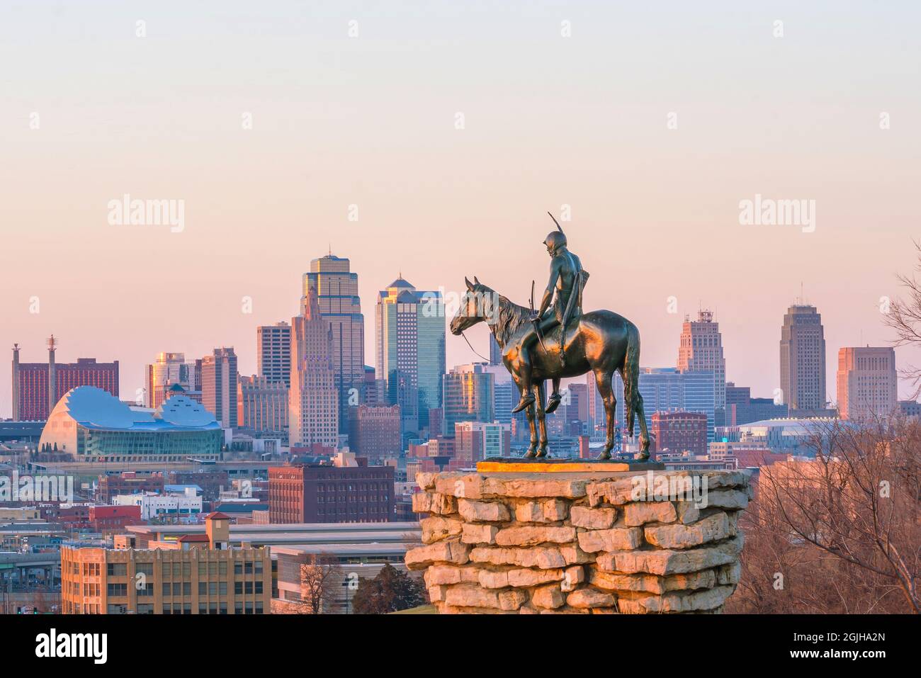 The Scout overlooking downtown Kansas City. The Scout is a famous ...