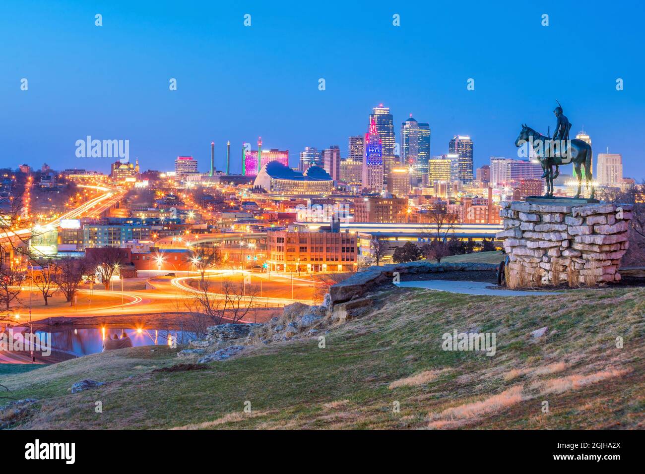 The Scout overlooking downtown Kansas City. The Scout is a famous ...