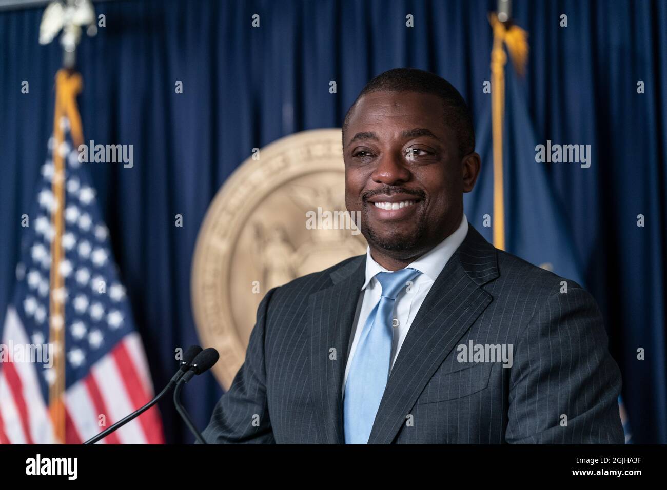 New York, NY - September 9, 2021: Brian Benjamin speaks during his ...