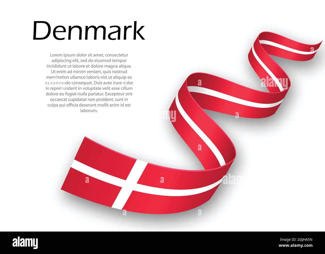 Waving ribbon or banner with flag of Denmark. Template for independence ...