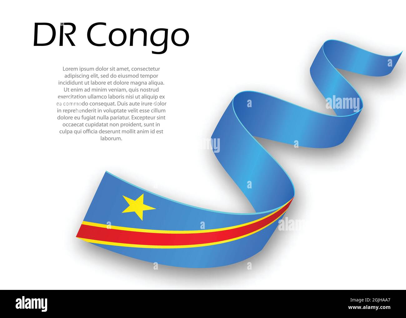 Waving ribbon or banner with flag of DR Congo. Template for ...