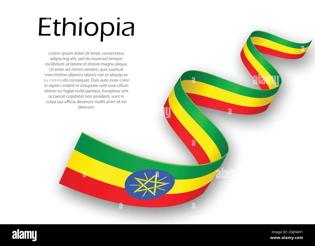 Waving ribbon or banner with flag of Ethiopia. Template for ...