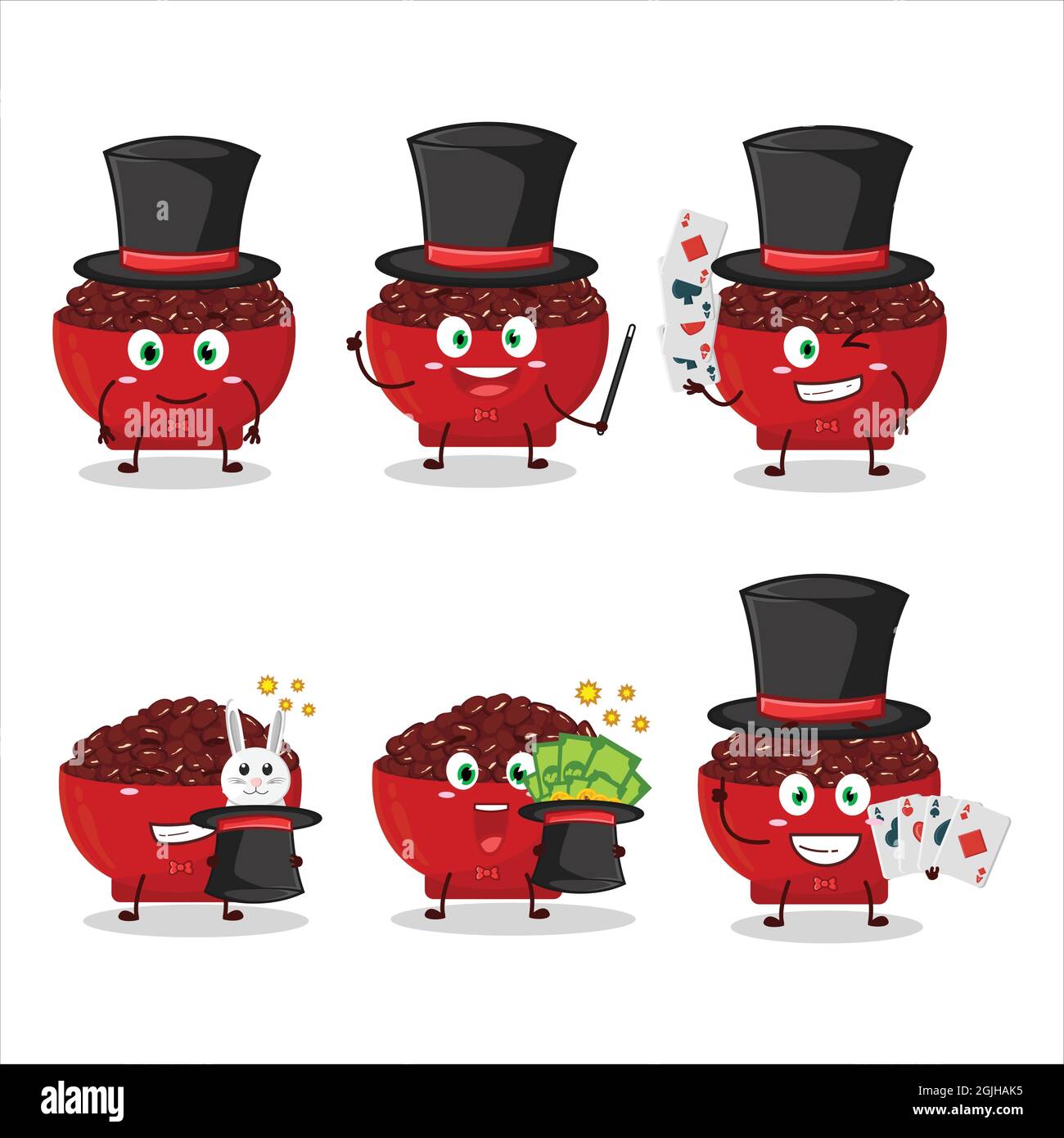 A adzuki beans Magician cartoon character perform on a stage. Vector ...