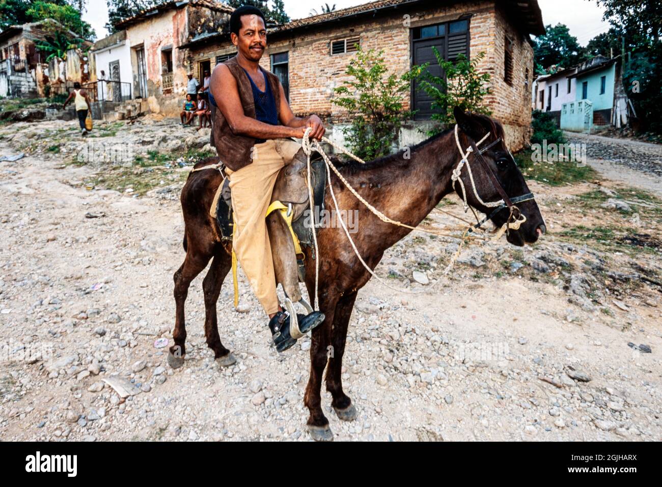 Cuban horse and rider with rope bridle, Sancti Spiritus, Cuba Stock ...