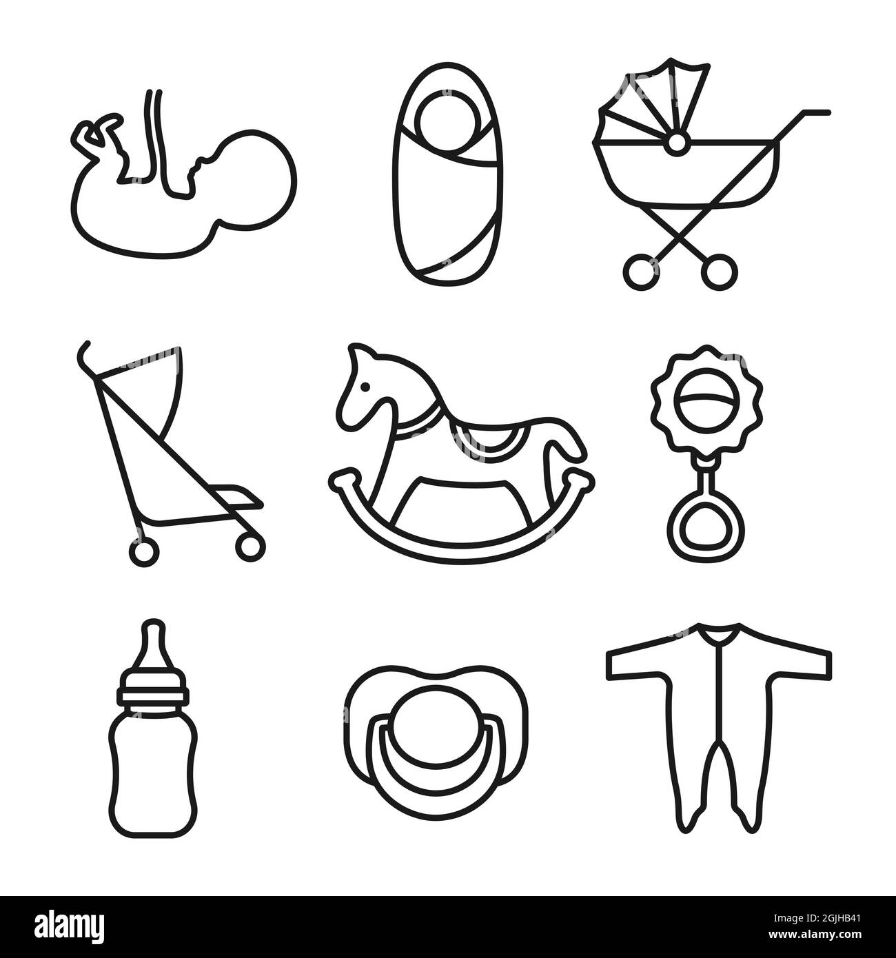 Baby related outline silhouette black line icons Stock Vector Image ...