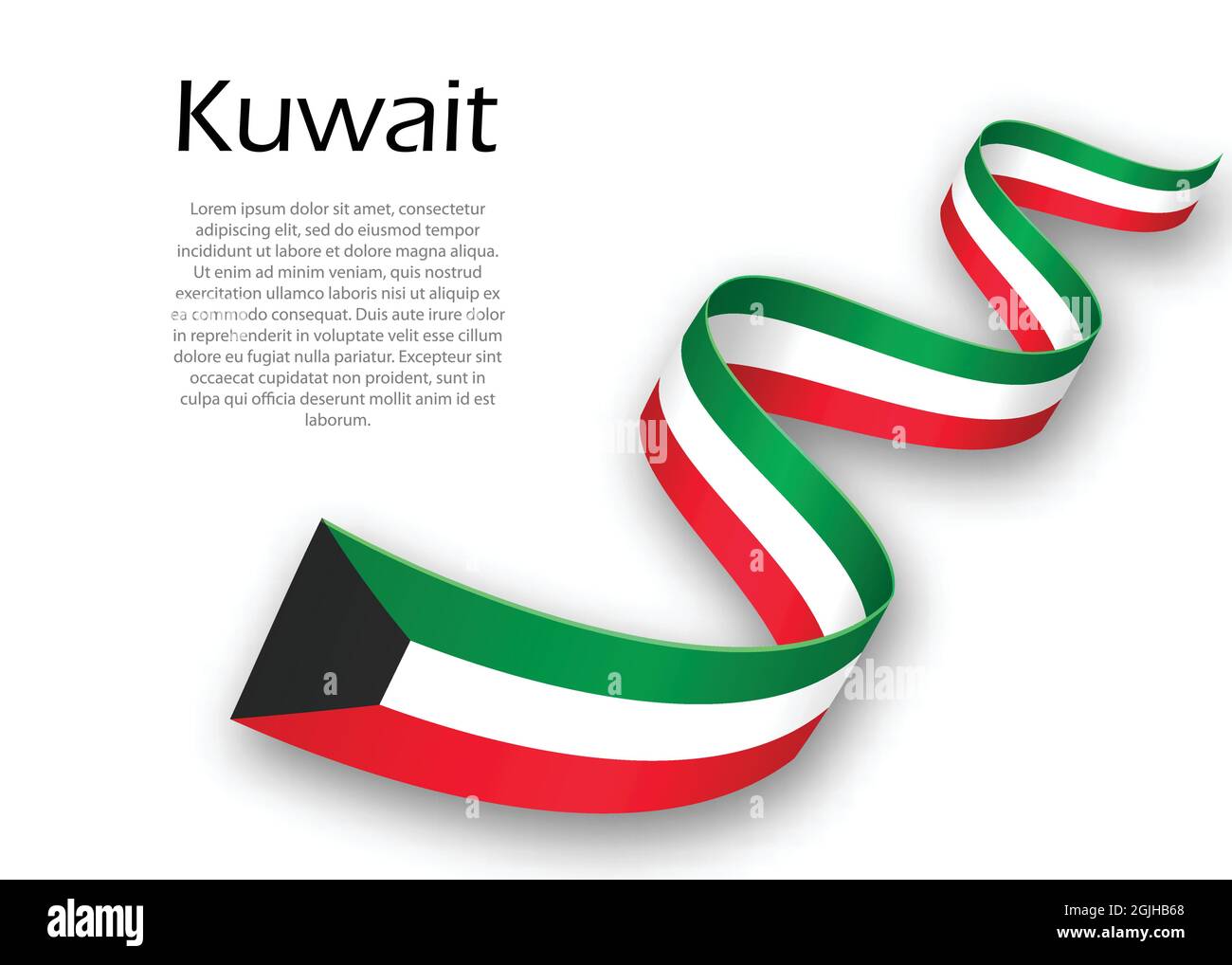 Waving ribbon or banner with flag of Kuwait. Template for independence ...