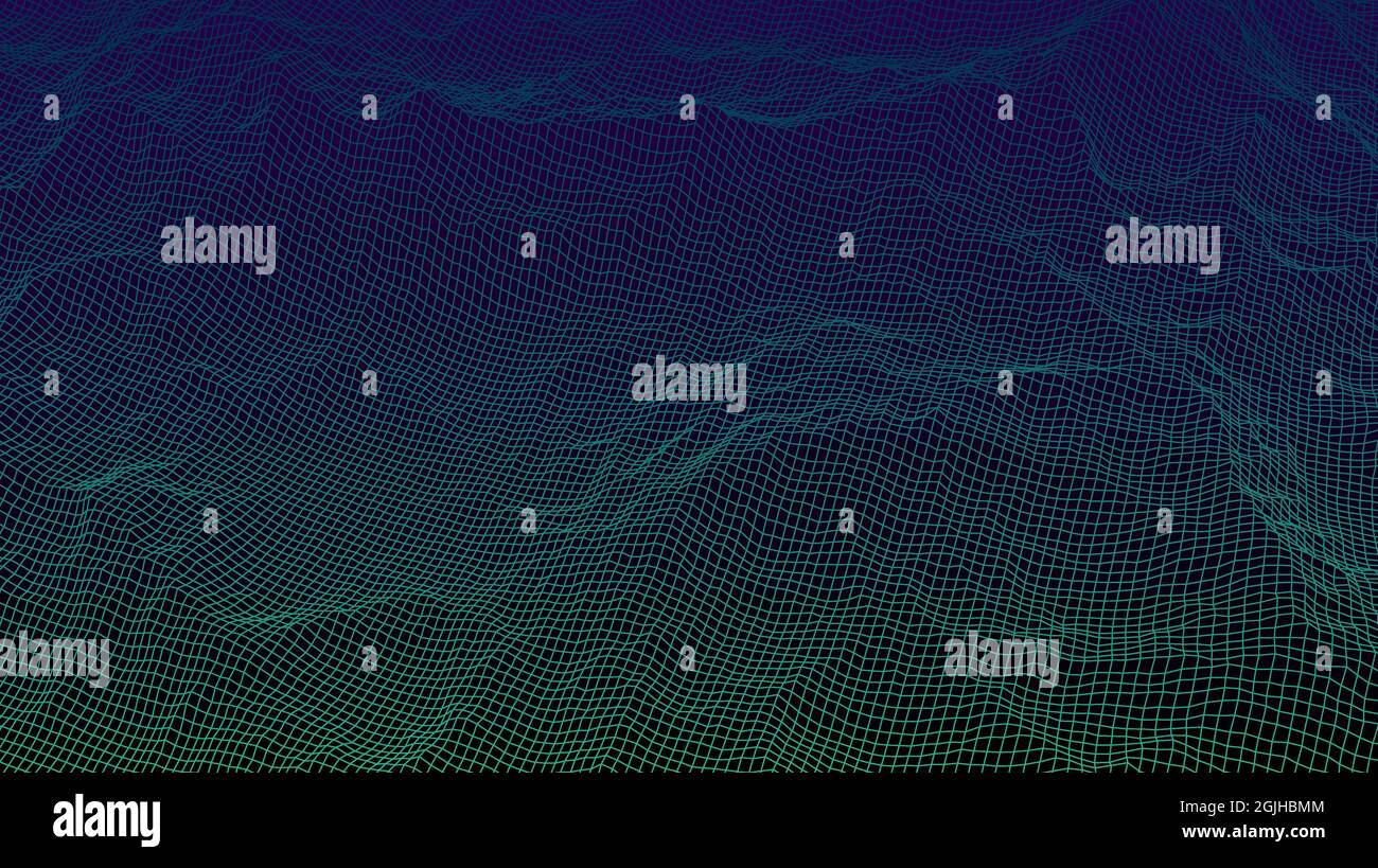 Digital landscape with mountains or clouds made of line grid Stock ...