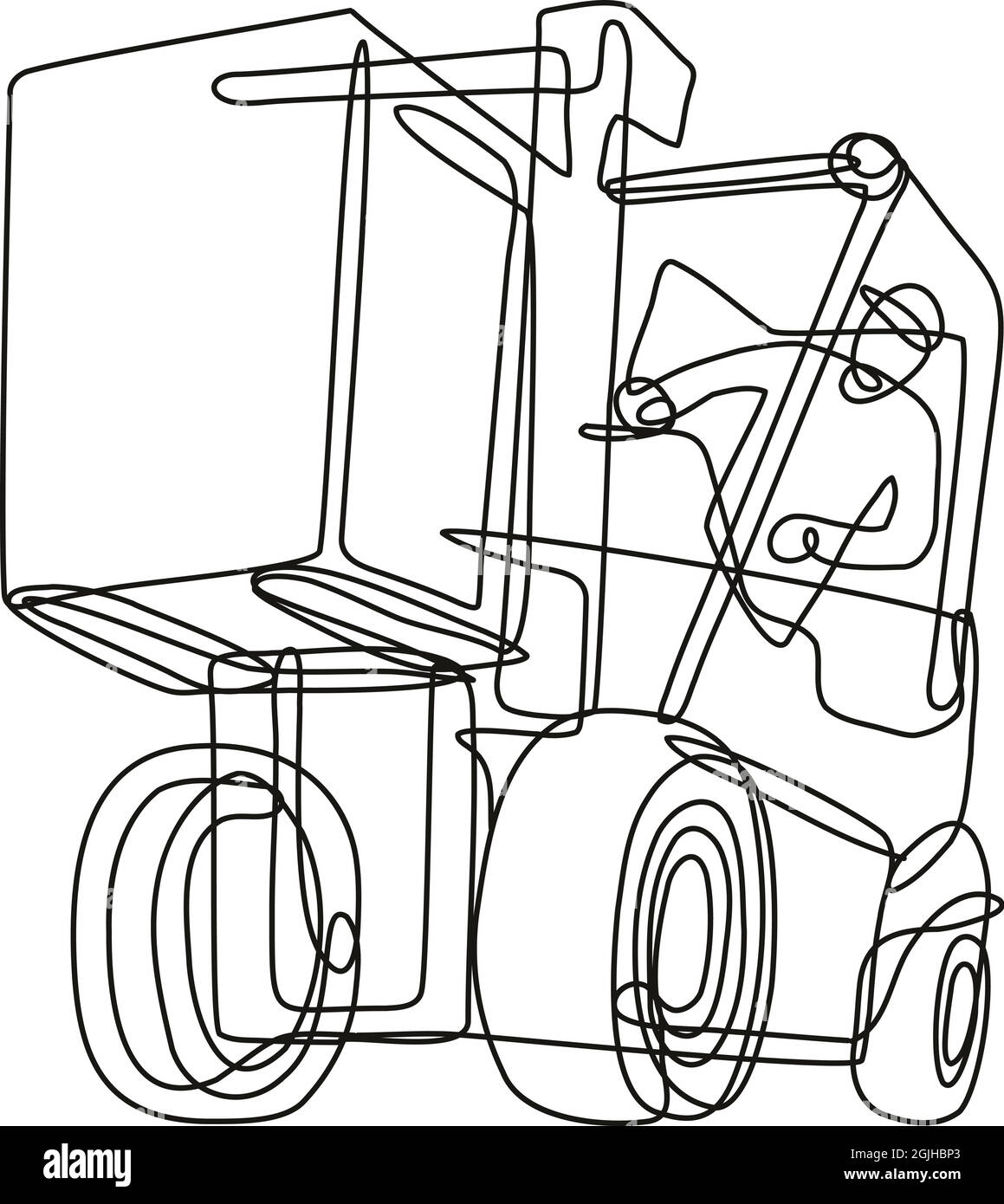 Continuous line drawing illustration of a forklift operator driving a ...