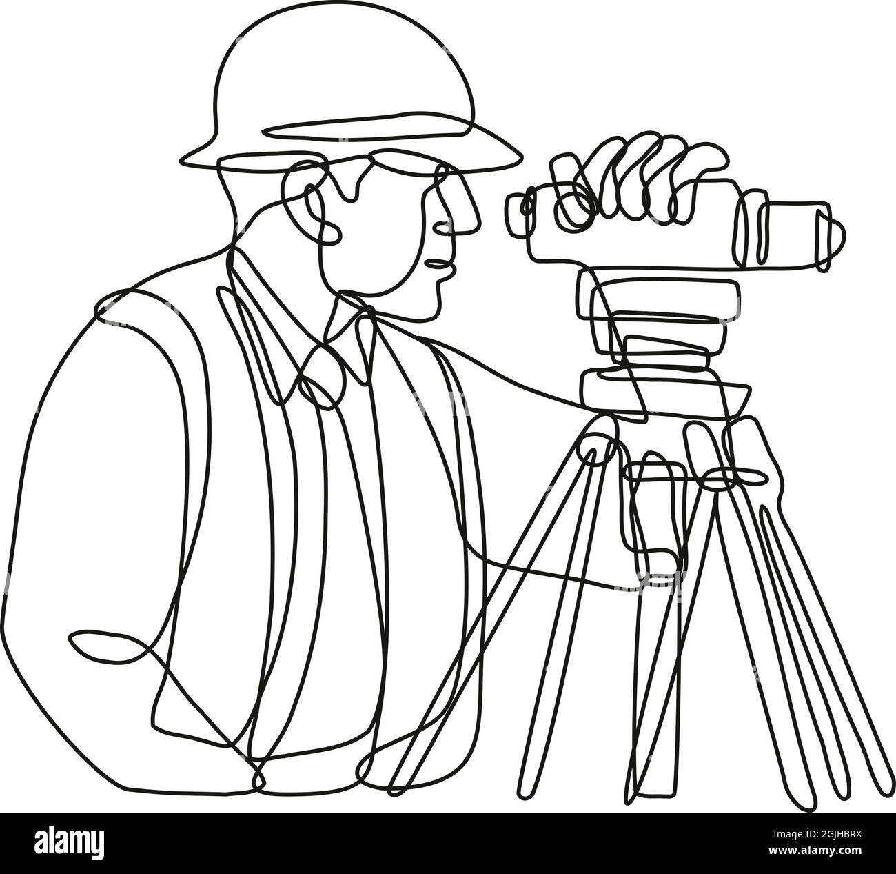 Continuous line drawing illustration of a geodetic surveyor using a ...