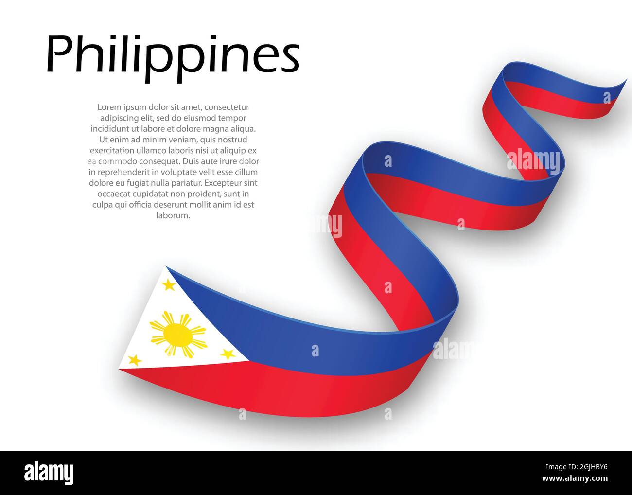 Waving ribbon or banner with flag of Philippines. Template for ...