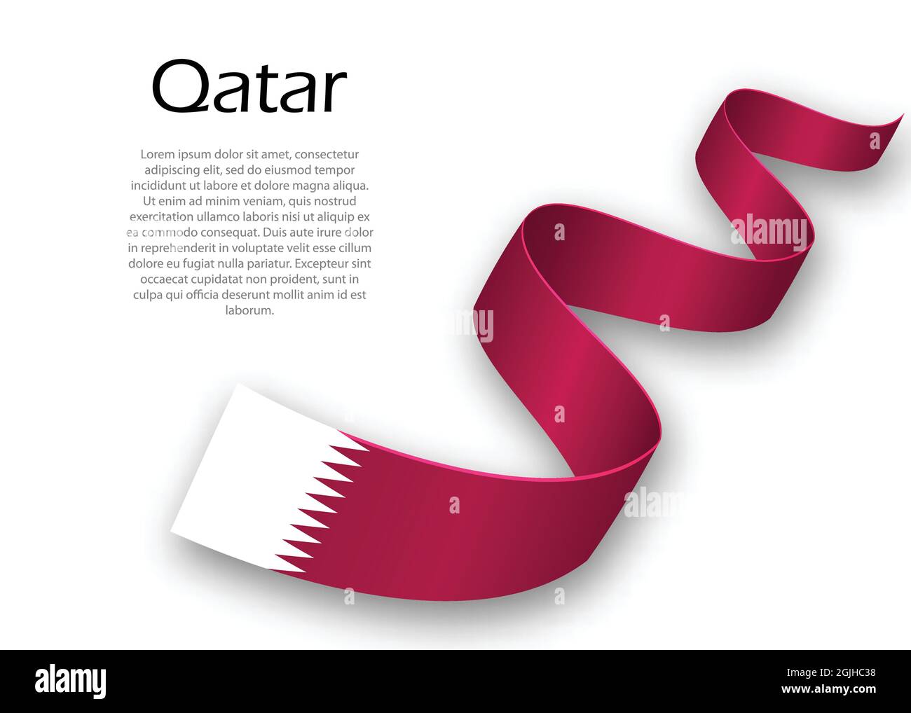 Waving ribbon or banner with flag of Qatar. Template for independence ...