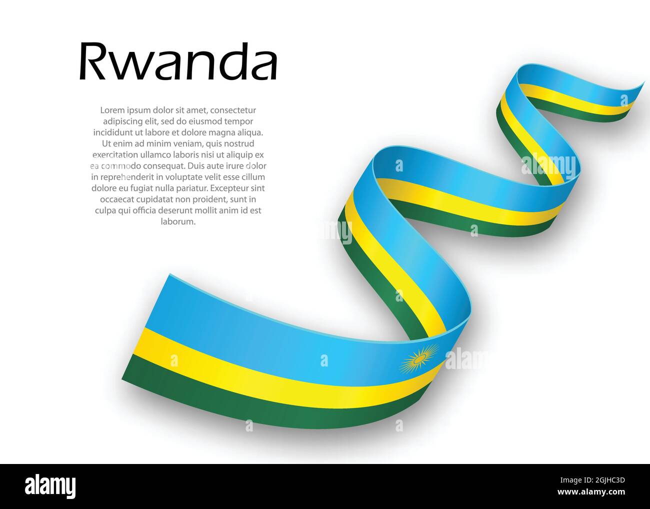 Waving ribbon or banner with flag of Rwanda. Template for independence ...