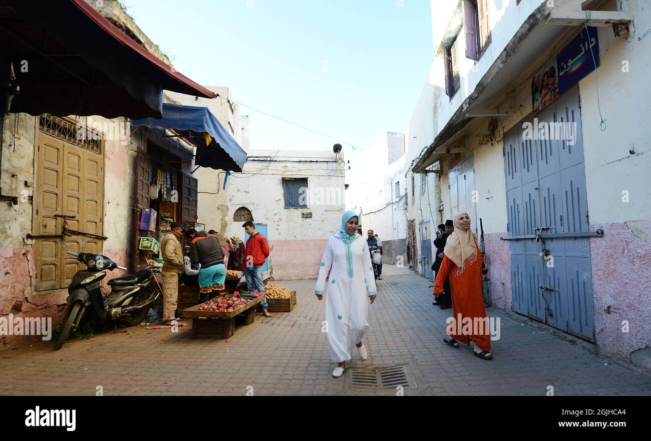 Walking through the streets of the medina in Salé, Morocco Stock Photo ...