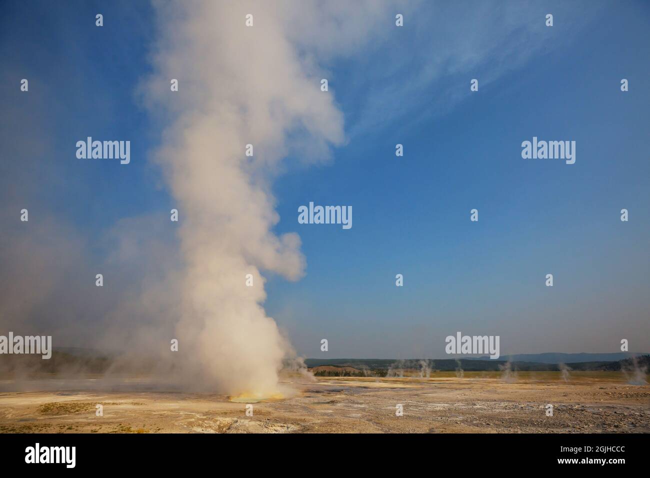 Old Faithful geyser eruption in Yellowstone National Park, USA Stock ...