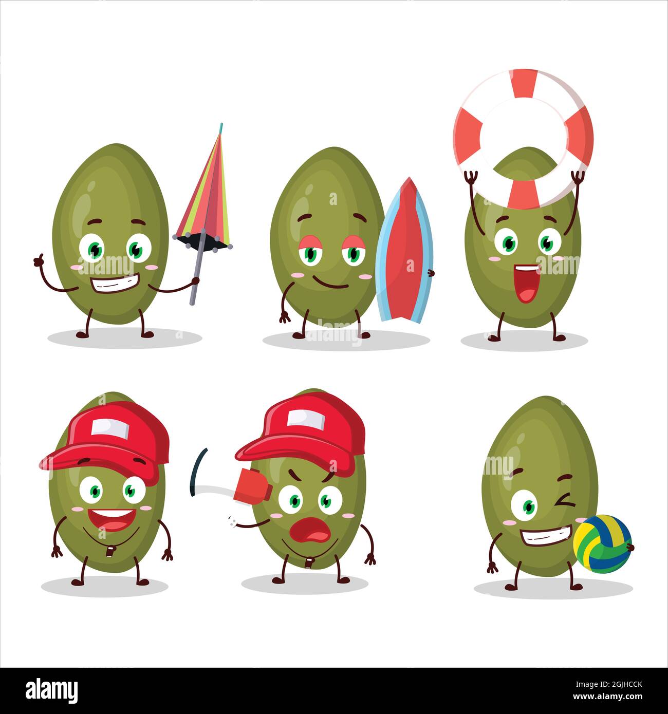 Happy Face pistachios seeds cartoon character playing on a beach ...