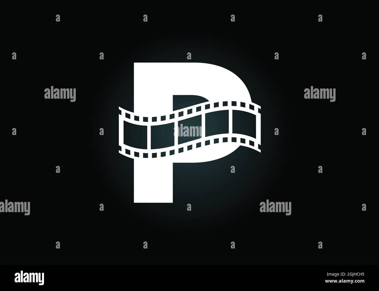 Initial P monogram alphabet incorporated with film reel. Video and ...