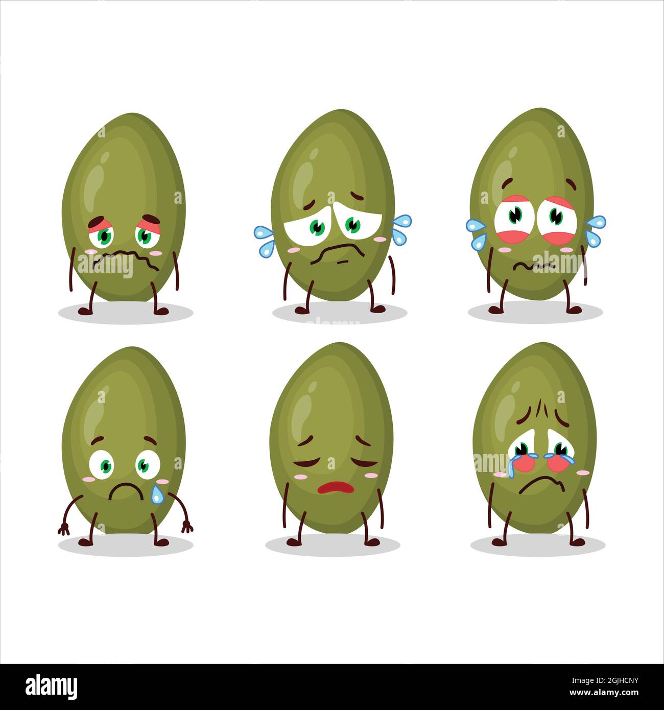Pistachios seeds cartoon character with sad expression. Vector ...