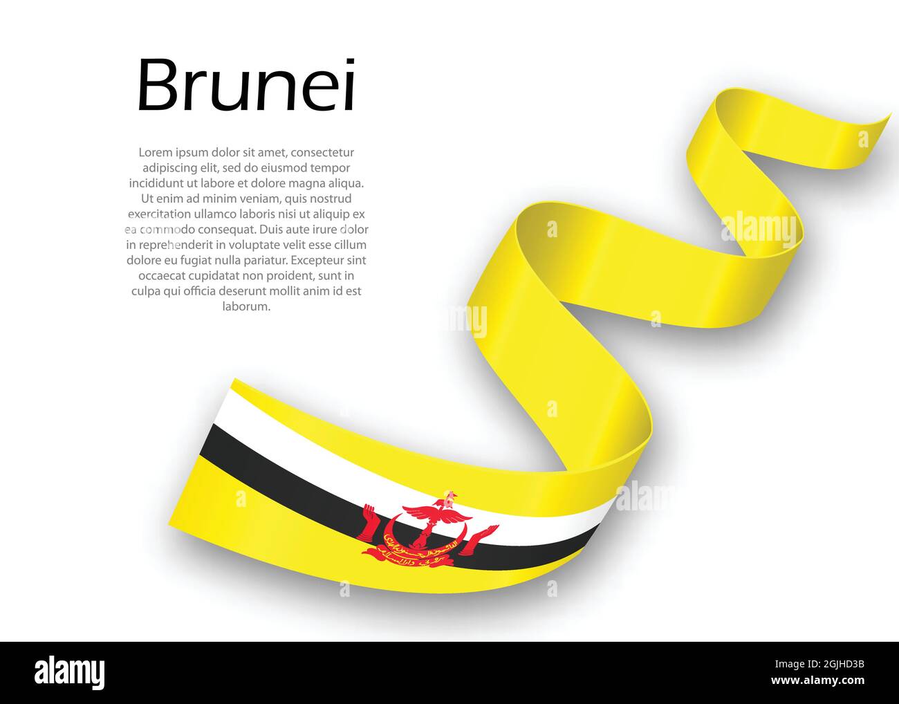 Waving ribbon or banner with flag of Brunei. Template for independence ...