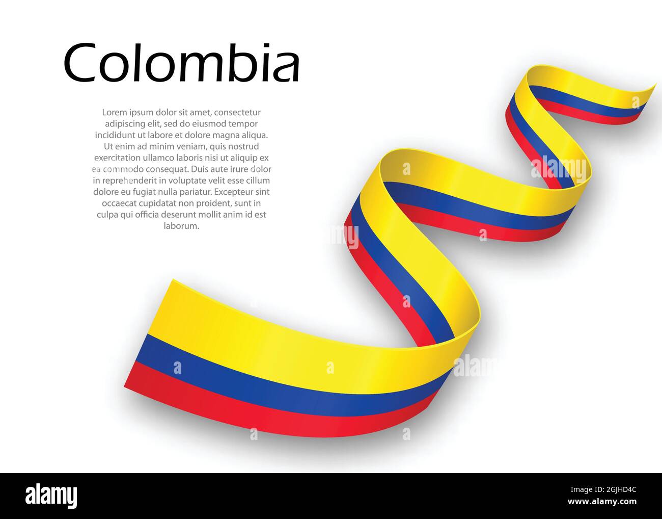 Waving ribbon or banner with flag of Colombia. Template for ...