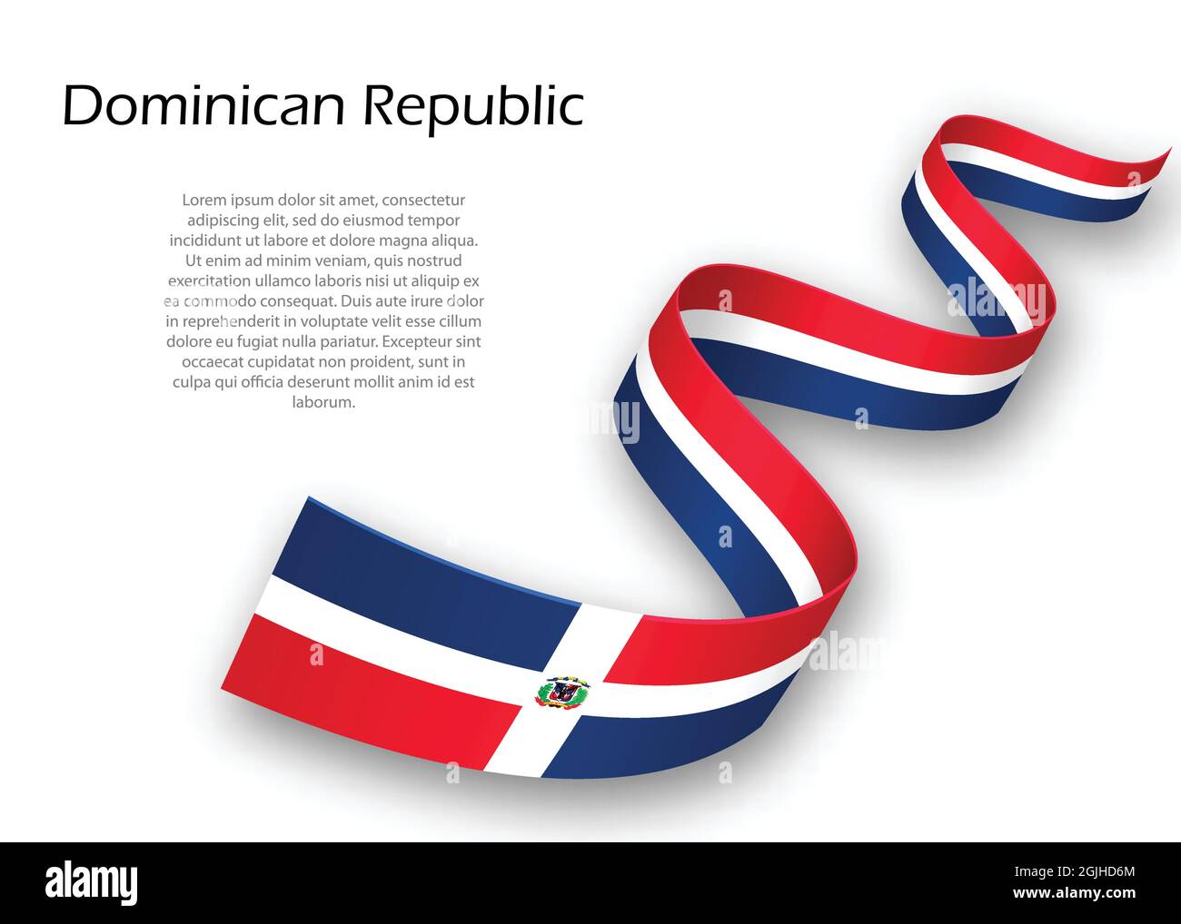 Waving ribbon or banner with flag of Dominican Republic. Template for ...