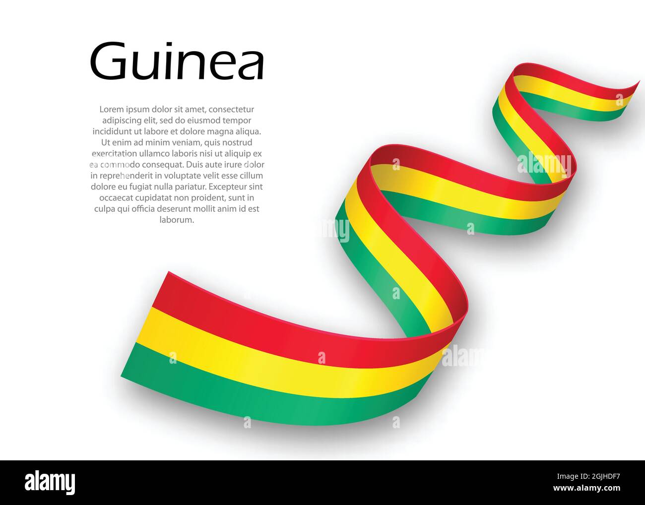 Waving ribbon or banner with flag of Guinea. Template for independence ...