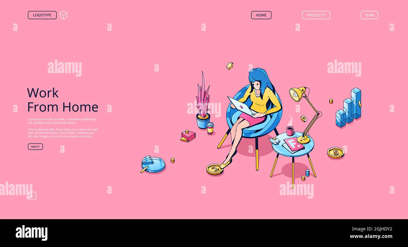 Work from home banner. Concept of freelance, online business, remote ...