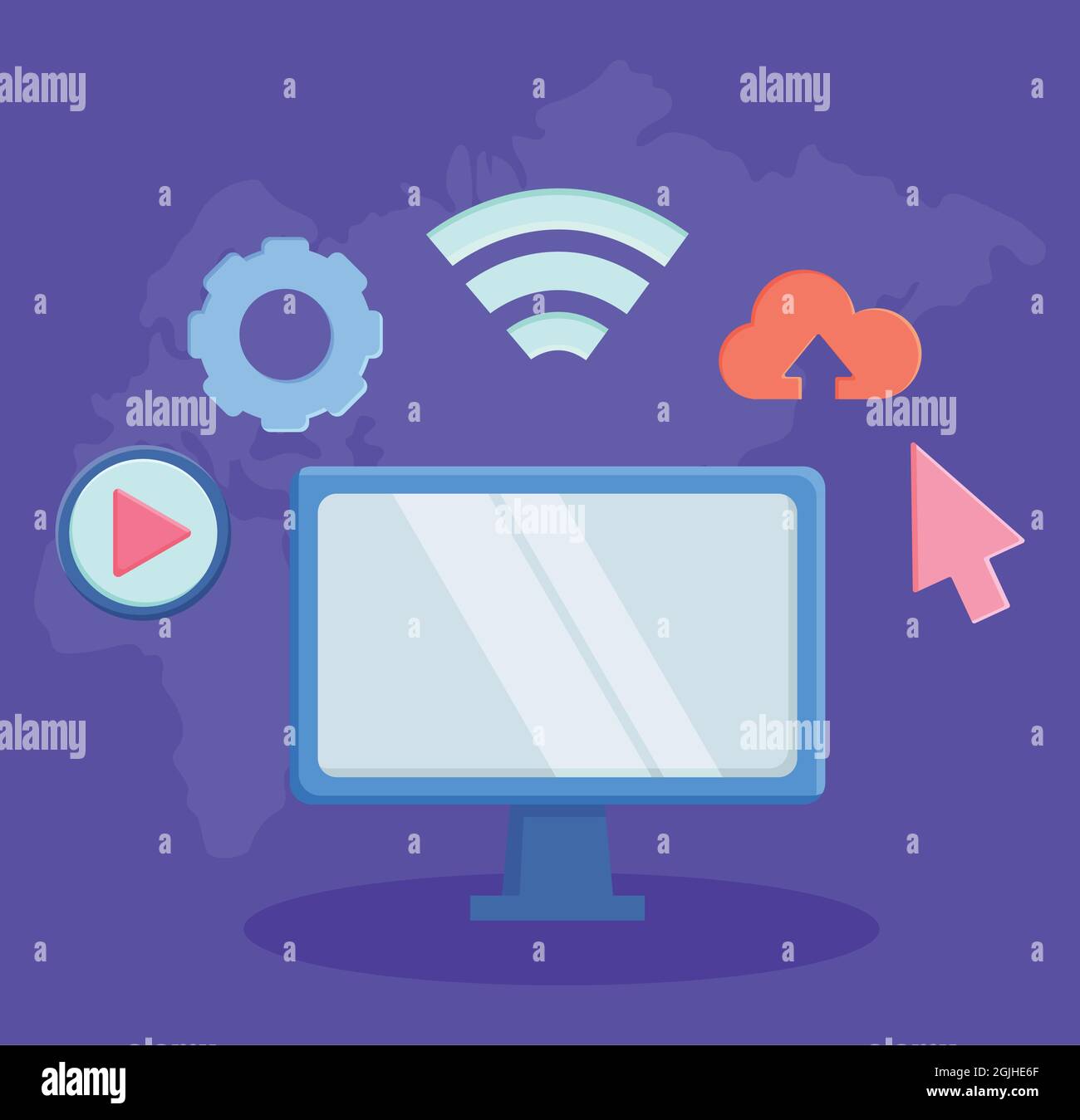 computer and social media icons around Stock Vector Image & Art - Alamy