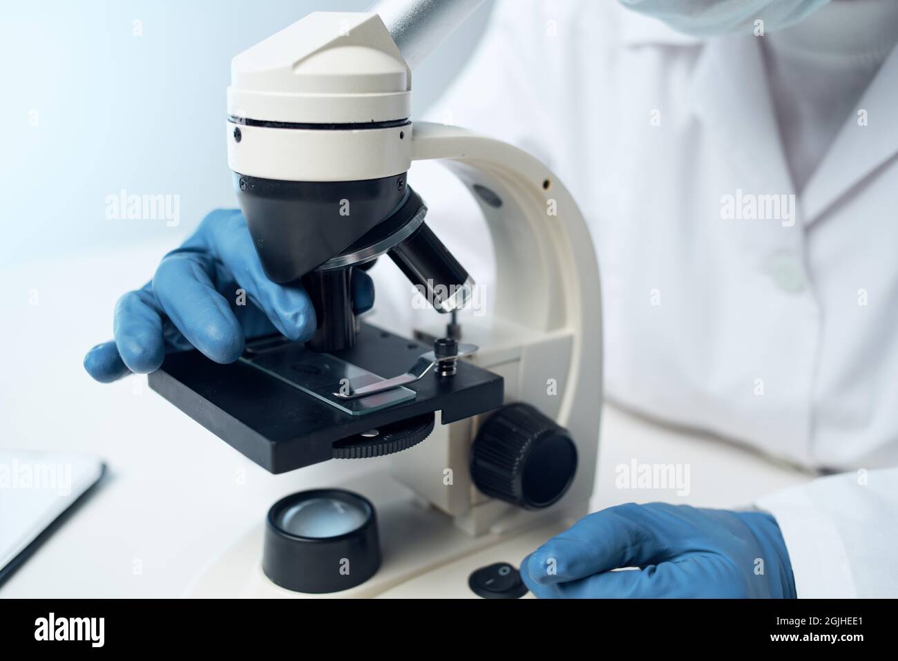 microscope laboratory research diagnostics microbiology Stock Photo - Alamy