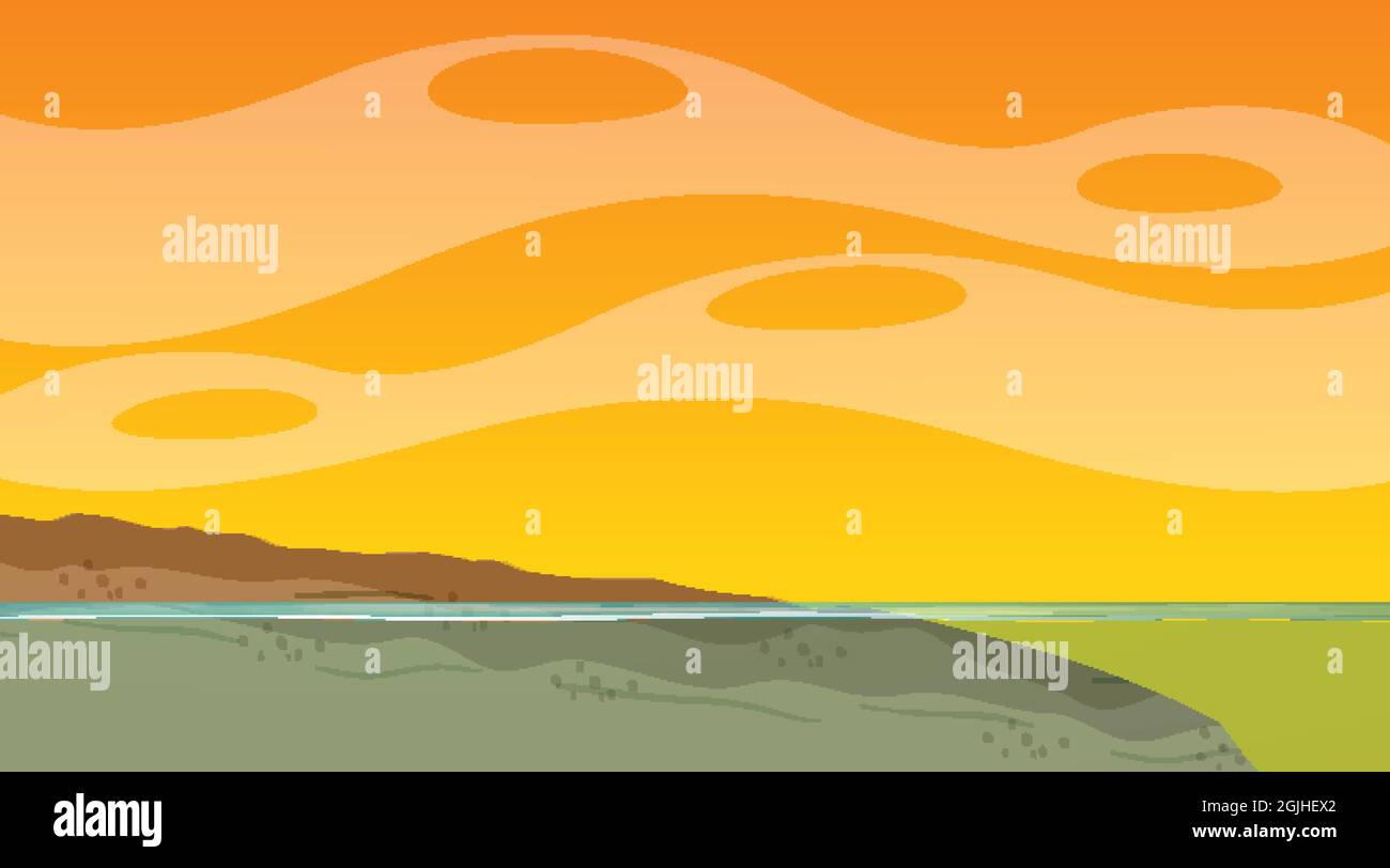 Blank sky at sunset time scene with blank flood landscape illustration ...