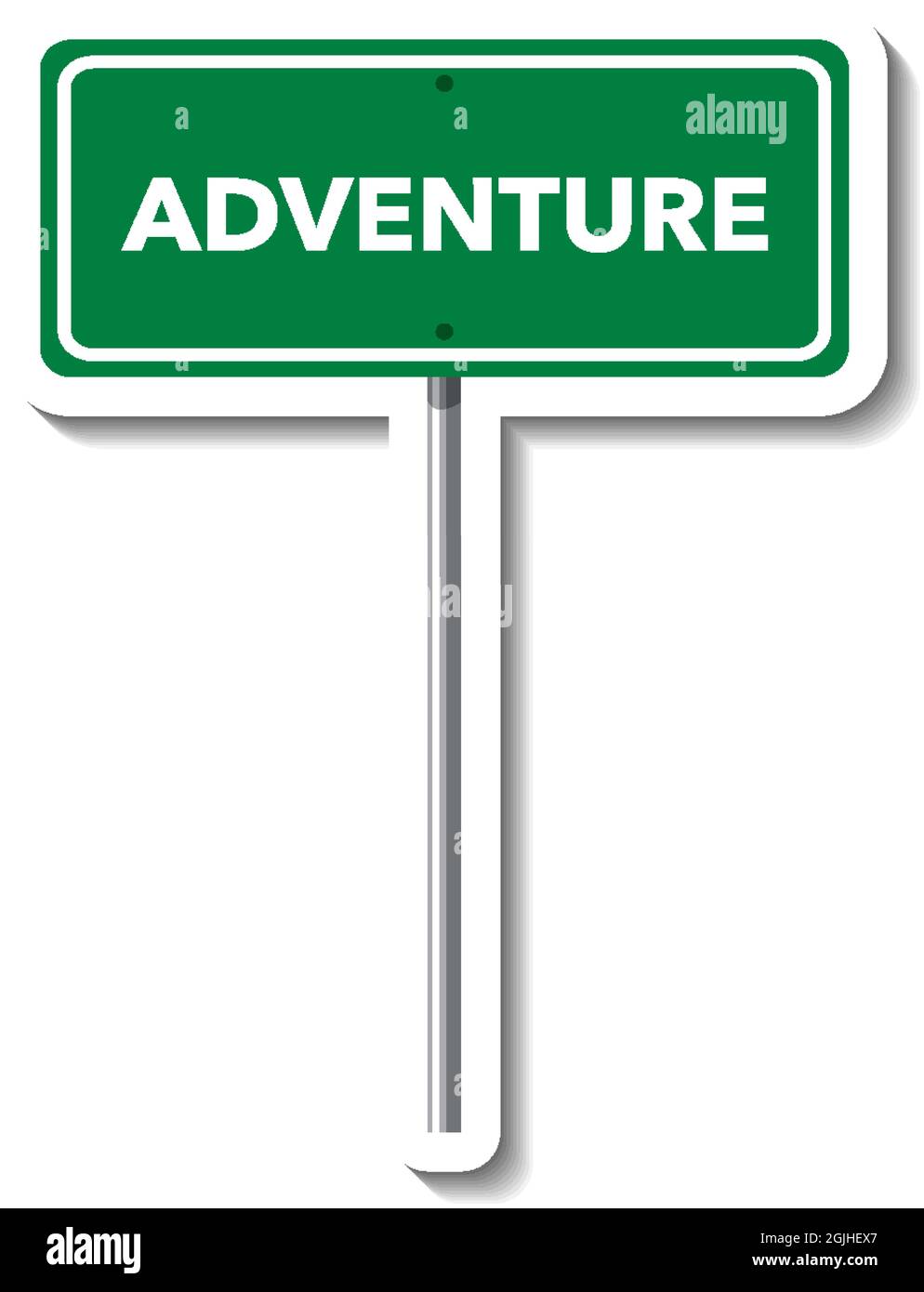 Adventure road sign with pole on white background illustration Stock ...